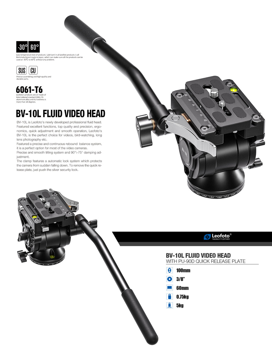 Leofoto BV-10 (Knob Clamp) / BV-10L (Lever-Release Clamp) Fluid Video