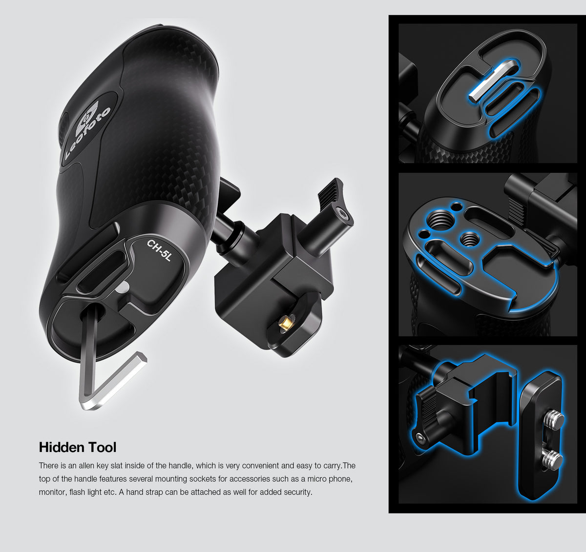 Leofoto CH-5 (Right or Left) Rotating Carbon Fiber Side Handle